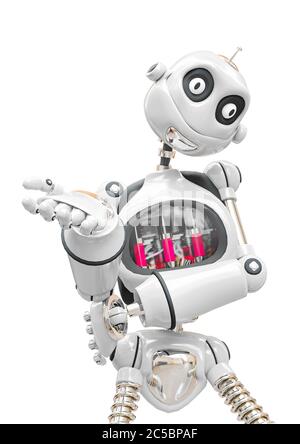 vintage robot cartoon explaining in white background, 3d illustration ...