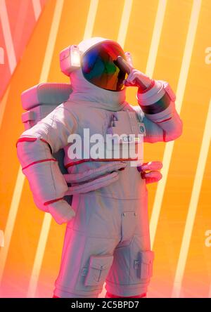 astronaut thinking about pin up pose, 3d illustration Stock Photo - Alamy