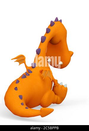 baby dragon cartoon is sad in a white background with copy space, 3d ...