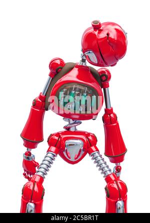vintage robot cartoon on shut down pose in white background, 3d ...