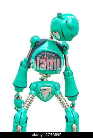 vintage robot cartoon on shut down pose in white background, 3d ...