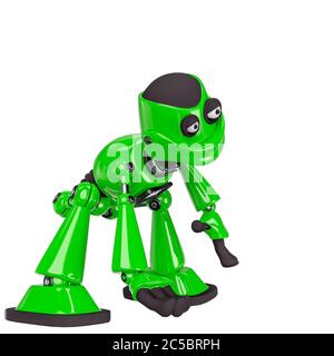 robot cartoon doing a crouch pose, 3d illustration Stock Photo - Alamy