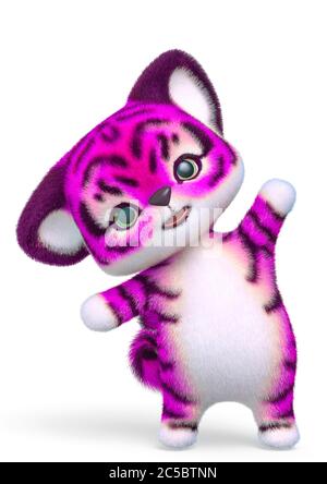 cute tiger cartoon saying hello in white background, 3d illustration ...