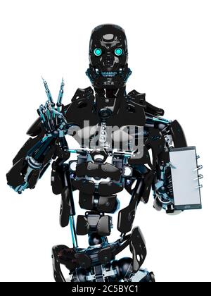cyborg doing a peace and love pose, 3d illustration Stock Photo - Alamy