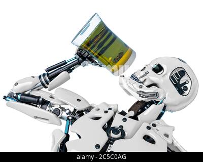 android holding a tankard and drinking, 3d illustration Stock Photo - Alamy
