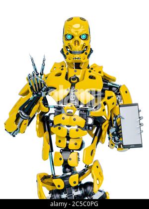cyborg doing a peace and love pose, 3d illustration Stock Photo - Alamy