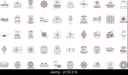 bundle of happy raksha bandhan set icons vector illustration design ...