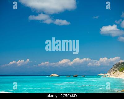 Avali beach in Lefkada Greece at sunset Stock Photo - Alamy