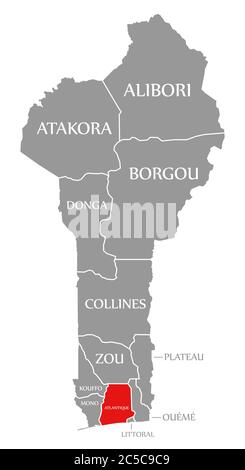 Benin highlighted in red on grey political globe with transparent ...