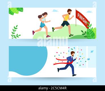 Race competition horizontal banner, cartoon style Stock Vector Image ...