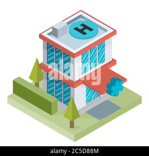 Isometric building of hospital. Icon or infographic element. Vector ...