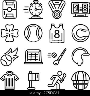 Hurling icons set. Outline set of hurling vector icons neon color on ...