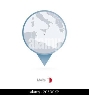Map of Malta with neighbor countries pinned on world map. Abstract ...