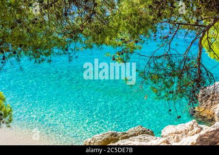 Tree framing the beautiful Jagodna Beach, Hvar Island, Croatia Stock ...