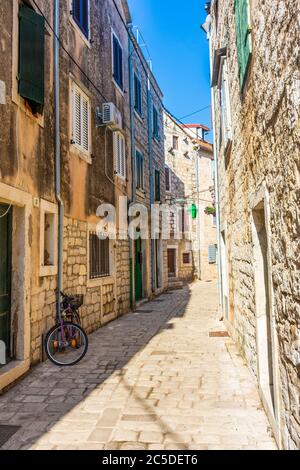 Ancient street of Stari Grad, little town in Hvar Island, Croatia Stock ...