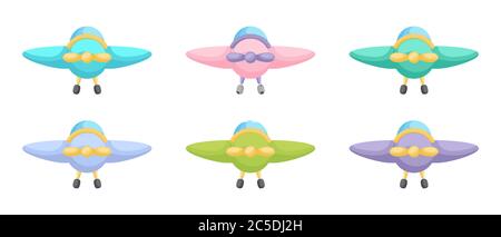 Collection of cute cartoon baby's planes isolated on white background ...