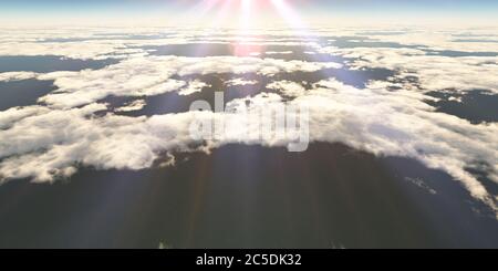 Above clouds sun ray, 3d rendering illustration Stock Photo - Alamy