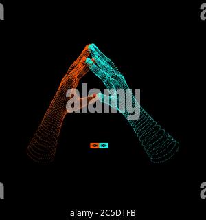 Two human hands. Connection structure. Business concept. 3D vector ...