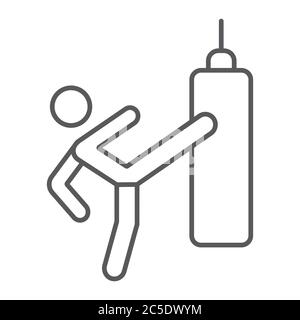 Thai fight line and glyph icon, training and boxer, boxing sign, vector ...