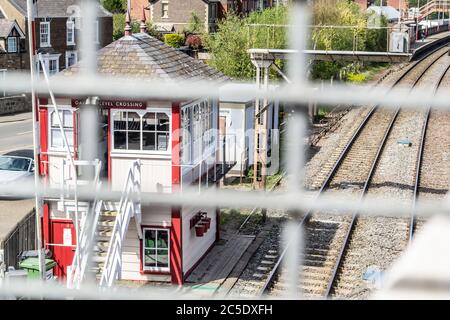 OAKHAM, RUTLAND/ENGLAND – April 8 2020: Oakham railway signal box- view ...