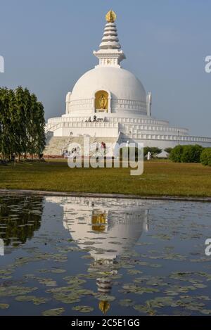 Lumbini, Nepal - 18 January 2020: World Peace Pagoda at the monastic ...