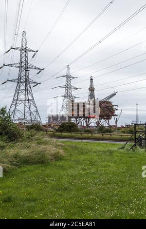 The Brent Alpha oil rig at Able Seaton Port premises,Hartlepool,England ...