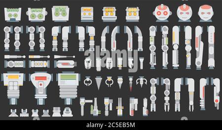 Cyborg set of body parts. Robot head and hand. Leg Artificial ...