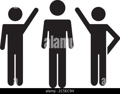 pictogram people standing waving over white background, line style ...