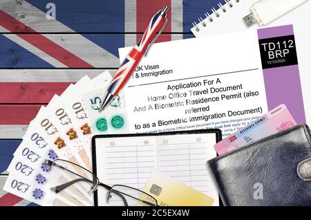 English form TD112 Application for a home office travel document and a ...