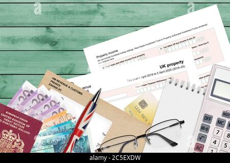 English Tax form sa105 UK Property from HM revenue and customs lies on ...