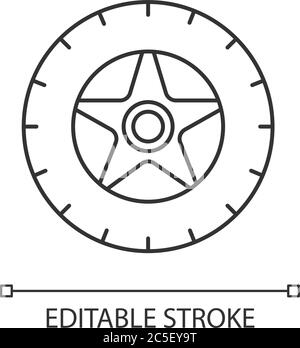 Car rim and tire linear icon. Thin line illustration. Automobile wheel ...