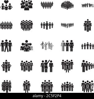 pictogram groups of people icon set over white background, line style ...