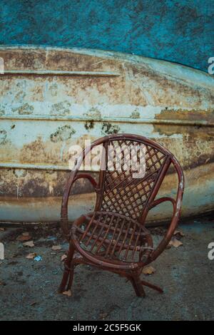 Vintage retro broken wooden chair isolated on white background Stock ...