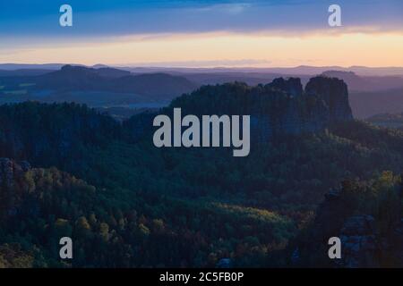 Carola rock at sunset, Elbe Sandstone Mountains, Saxon Switzerland ...
