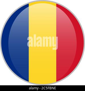 Vector illustration Romania round flag and currency symbol RON ...