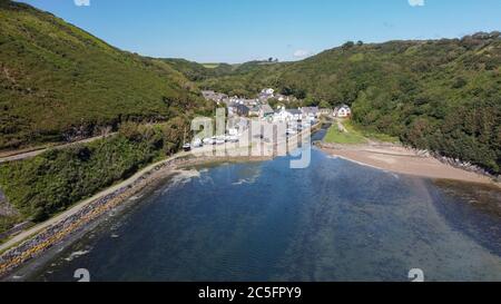 Aerial view of Solva harbour at high tide. Solva Pembrokeshire Wales UK ...