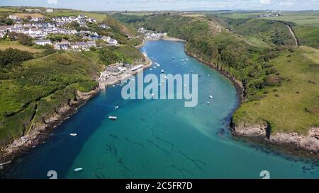 Aerial view of Solva harbour at high tide. Solva Pembrokeshire Wales UK ...