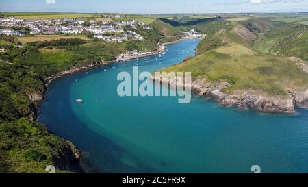 Aerial view of Solva harbour at high tide. Solva Pembrokeshire Wales UK ...