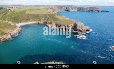 Aerial view of Solva harbour at high tide. Solva Pembrokeshire Wales UK ...