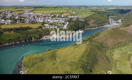 Aerial view of Solva harbour at high tide. Solva Pembrokeshire Wales UK ...