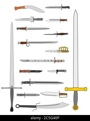 A jpeg illustration of 17 different types of military bayonets ...
