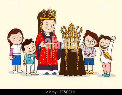 Children's education concept, forebears teaching children illustration ...