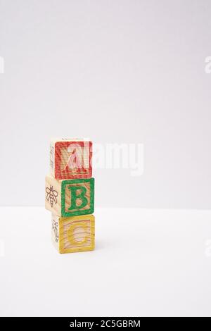 ABC blocks arranged in stack, education and kids background Stock Photo ...