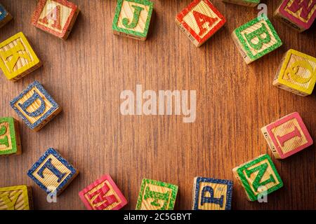 ABC blocks arranged in stack, education and kids background Stock Photo ...
