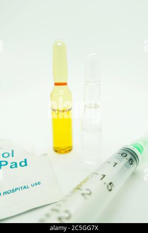Medication ampoules for Intravenous injections on isolated white ...