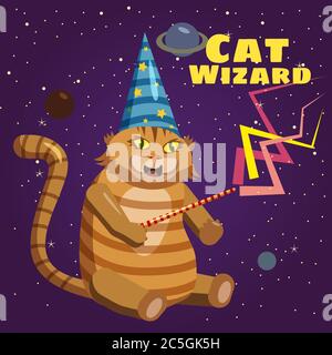 Cute wizard cat isolated on white background. Vector hand-drawn ...