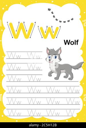 Letter W is for wolf. ABC game for kids. Alphabet coloring page ...