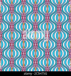 Ogee abstract vector seamless pattern background with retro shapes net texture. Neutral black ...