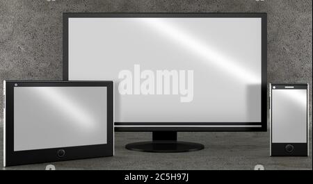 3d renders of different types of screens mockups for web design ...