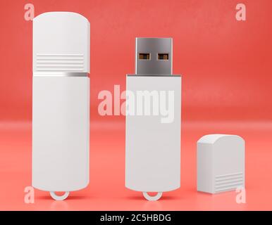 3d render illustration of a flashdrive mockup on green marble ...